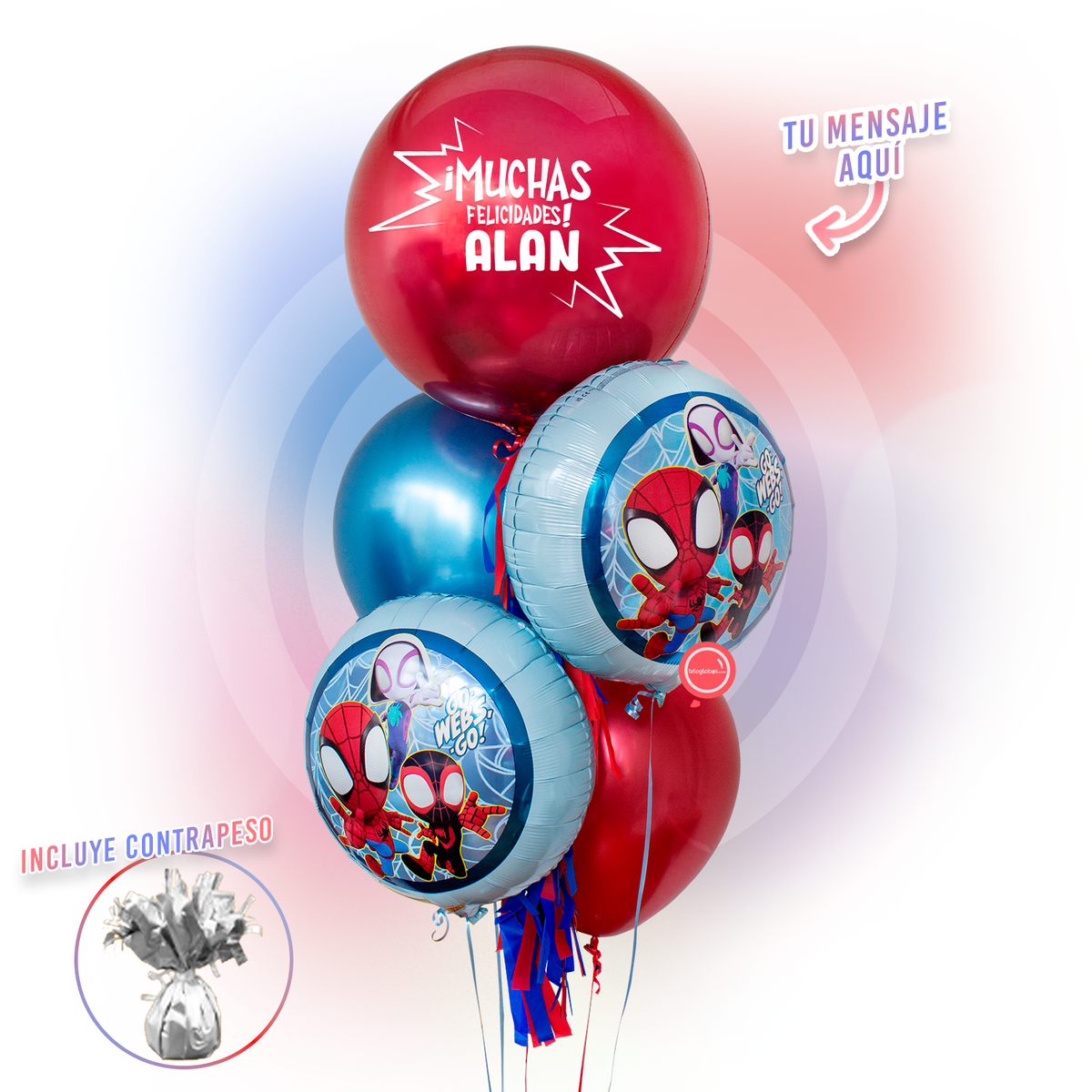 Bunch de Globos Inflados con Helio -Into the Spider-Verse-