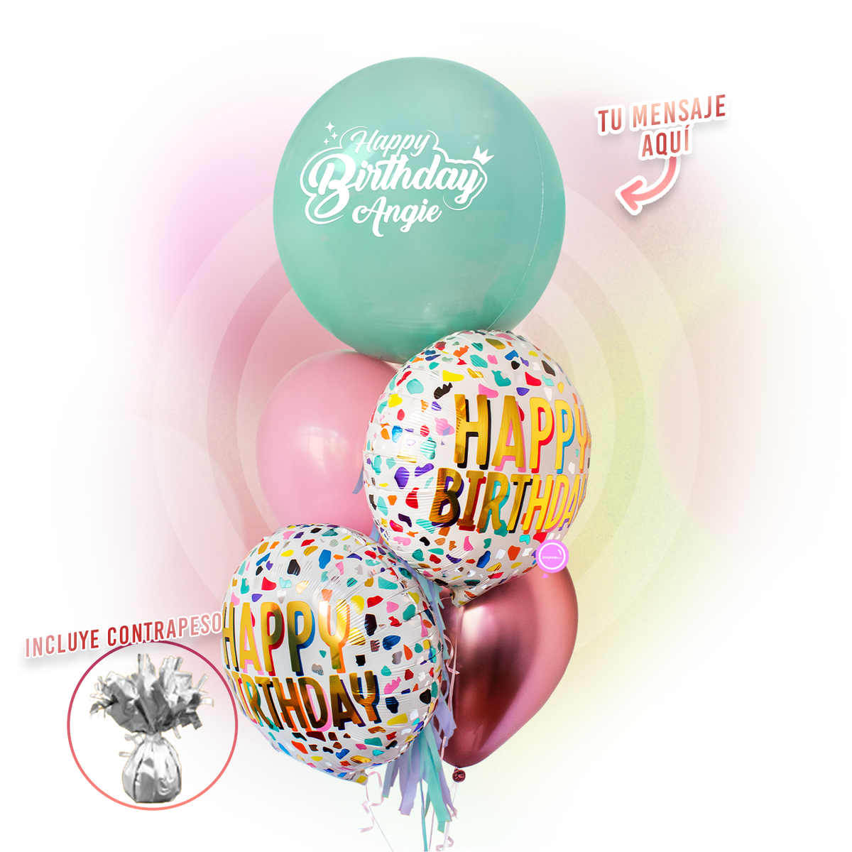 Bunch de Globos Inflados con Helio -Confetti Multicolor-