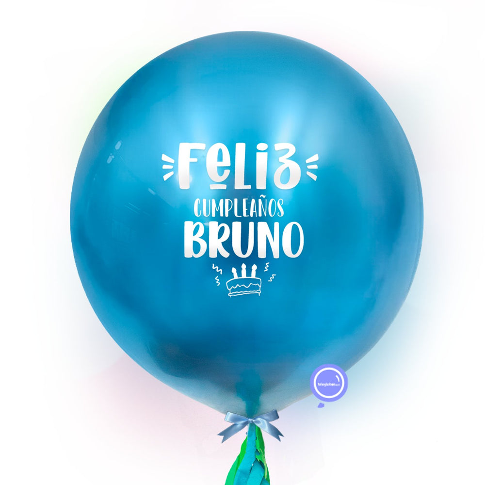 Globo Personalizado Látex Cromado de 24" Azul Inflado con Helio